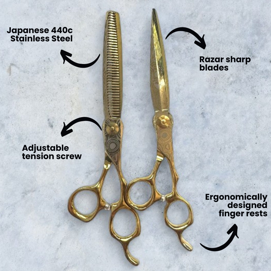 Kin Series 7" Japanese Steel Damascus Look Barber Scissors – The ...