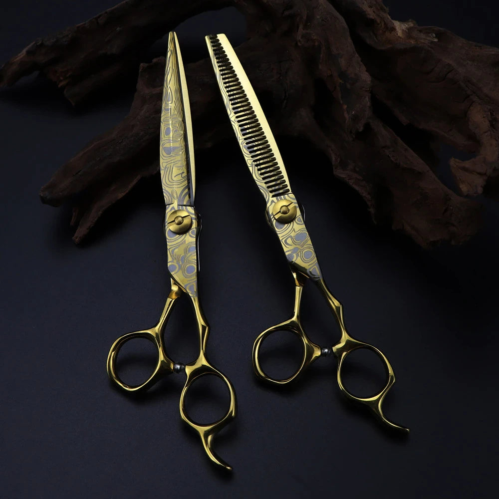Kin Series 7" Japanese Steel Damascus Look Barber Scissors – The ...