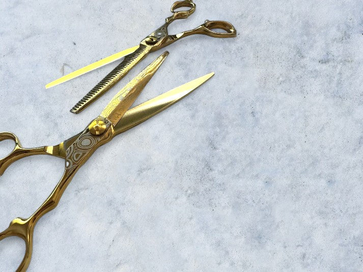 Kin Series 7" Japanese Steel Damascus Look Barber Scissors – The ...